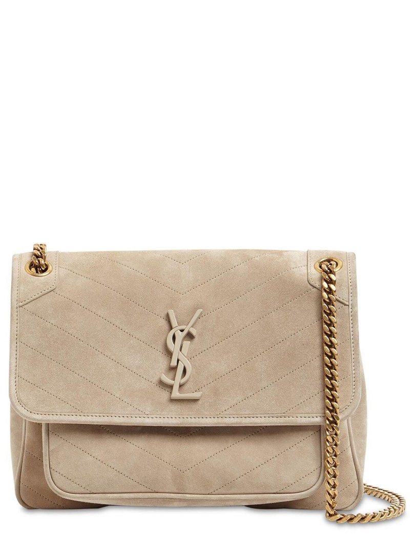 YSL Niki quilted suede shoulder bag, Women's Fashion, Bags & Wallets ...