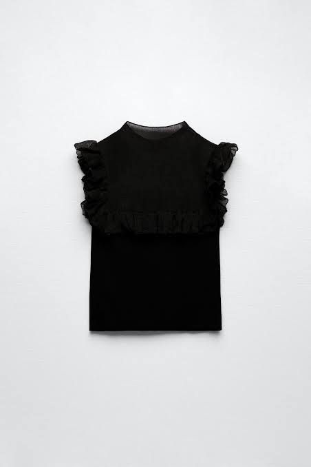 Zara Black Ruffle Top, Women's Fashion, Tops, Sleeveless on Carousell