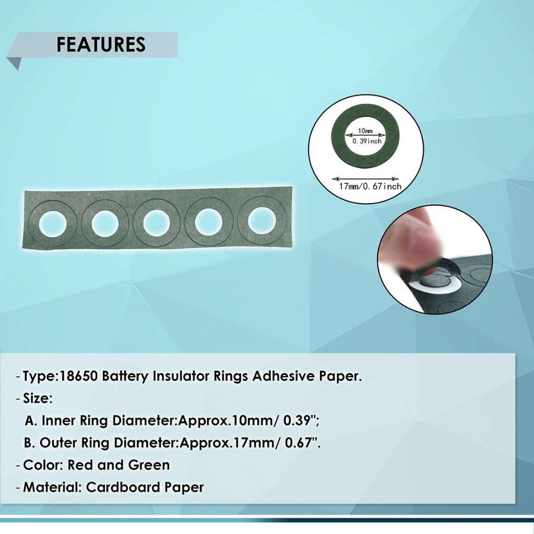 18650 BATTERY INSULATOR RING ADHESIVE CARDBOARD STICKER (5-PCS per ...