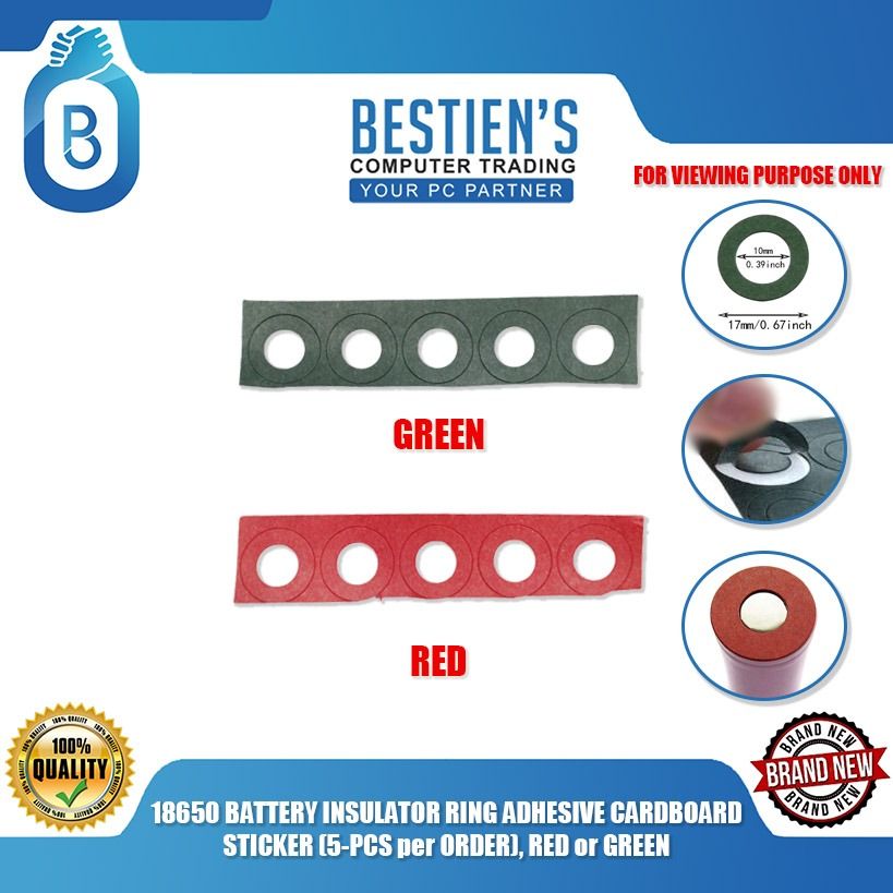 18650 BATTERY INSULATOR RING ADHESIVE CARDBOARD STICKER (5-PCS per ...