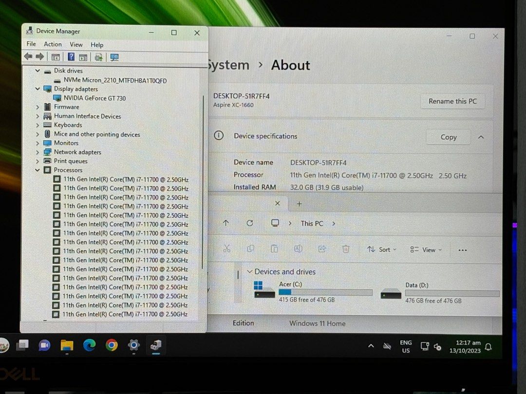 ACER ASPIRE SFF Gaming Desktop Computer PC CPU Processor intel 11th Gen ...