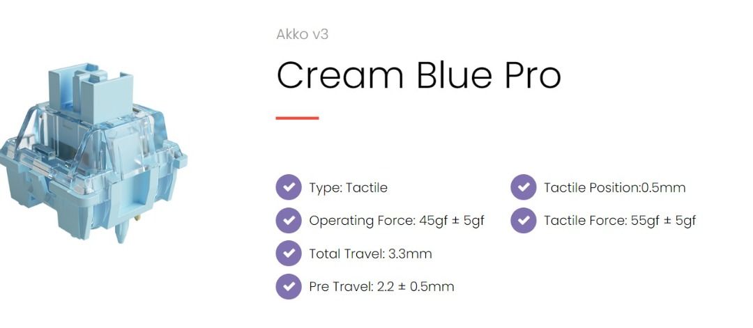 Akko V3 Cream Blue Pro Pre-lubed Tactile Switch for Mechanical Keyboard ...