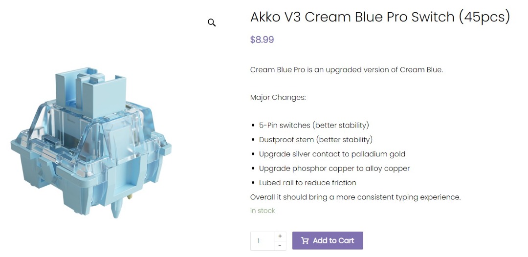 Akko V3 Cream Blue Pro Pre-lubed Tactile Switch for Mechanical Keyboard ...