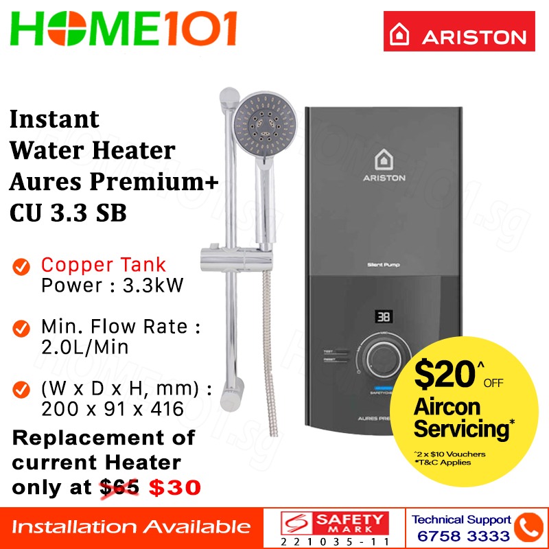 Ariston Instant Water Heater Aures Premium+ CU 3.3 SB, TV & Home ...