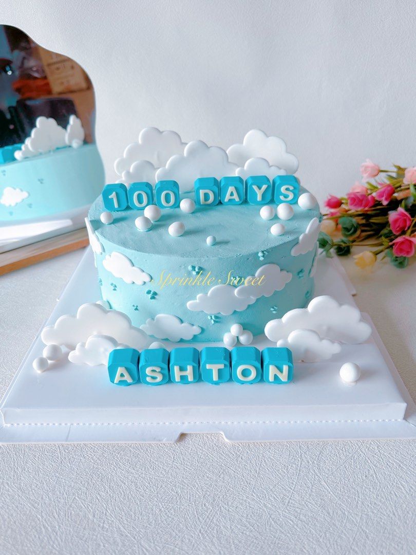 Baby boy 100days cake/ clouds cake/ customised cake, Food & Drinks ...