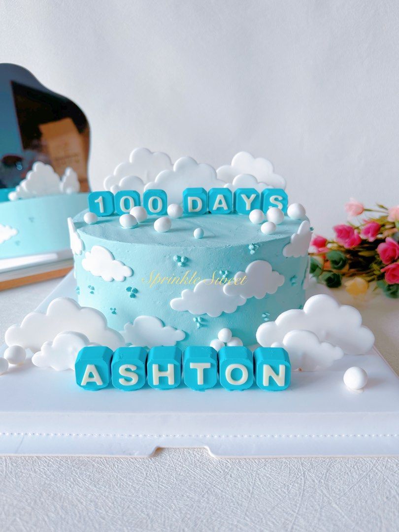 Baby boy 100days cake/ clouds cake/ customised cake, Food & Drinks ...