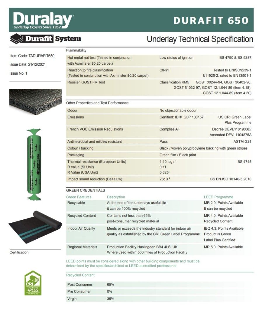 Carpet Underlay Durafit 650, Furniture & Home Living, Home Decor ...