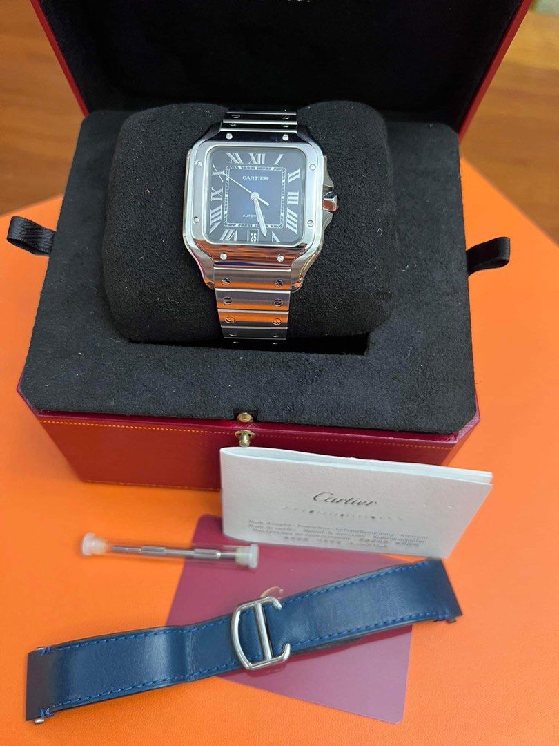 Cartier watch XL rare blue face, Luxury, Watches on Carousell