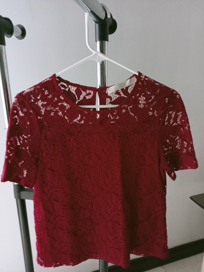 CELINE ( CLN) ) MAROON LACED - MEDIUM, Women's Fashion, Tops, Blouses ...