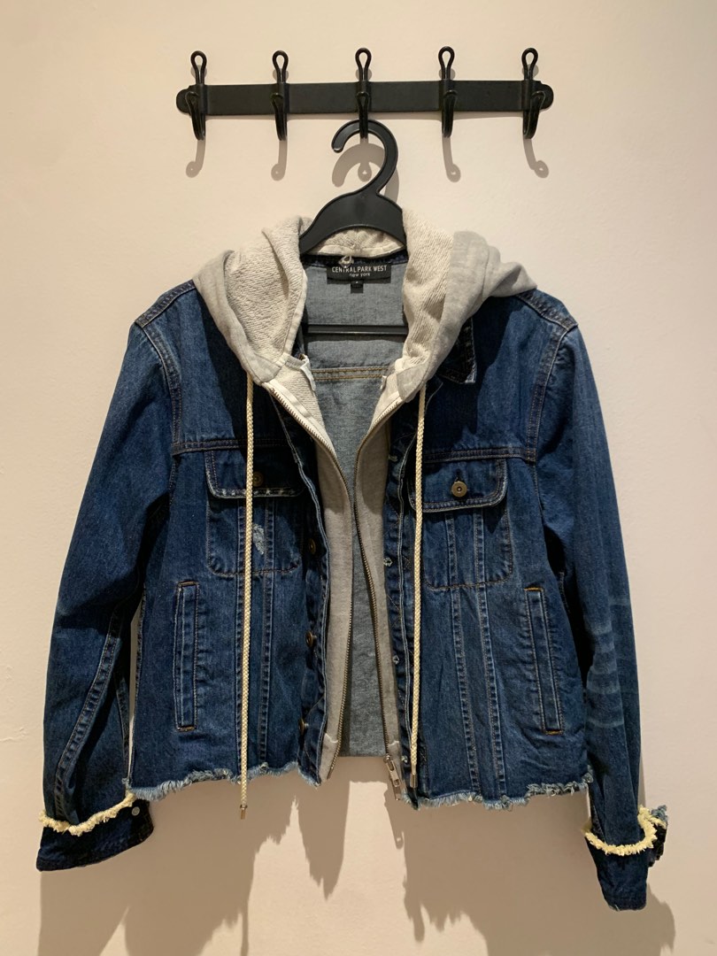 Central Park West denim jean jacket with detachable hoodie, Women's ...