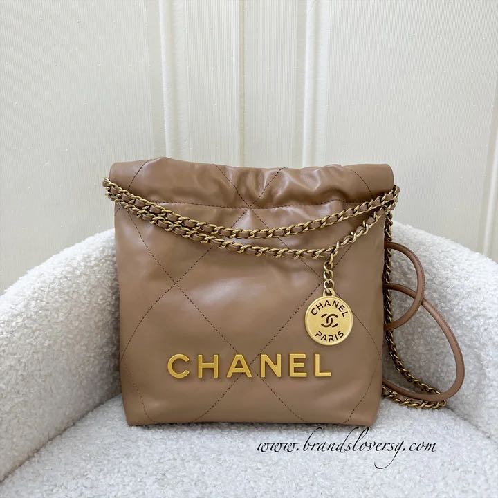 Chanel 22 Mini Hobo Handbag in 23B Beige Calfskin and AGHW, Luxury ...
