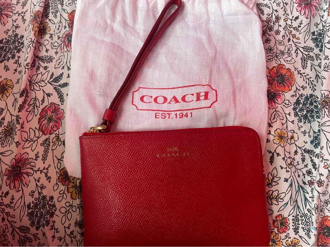 Coach Red Wristlet, Luxury, Bags & Wallets on Carousell