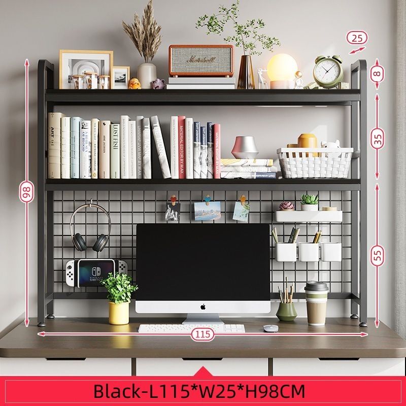 Desk shelf Wire Mesh Grid Double Layer Wooden Desktop Shelf Bookshelf ...