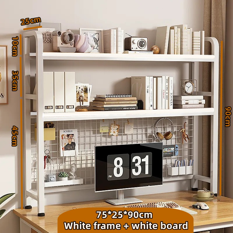 Desk shelf Wire Mesh Grid Double Layer Wooden Desktop Shelf Bookshelf ...