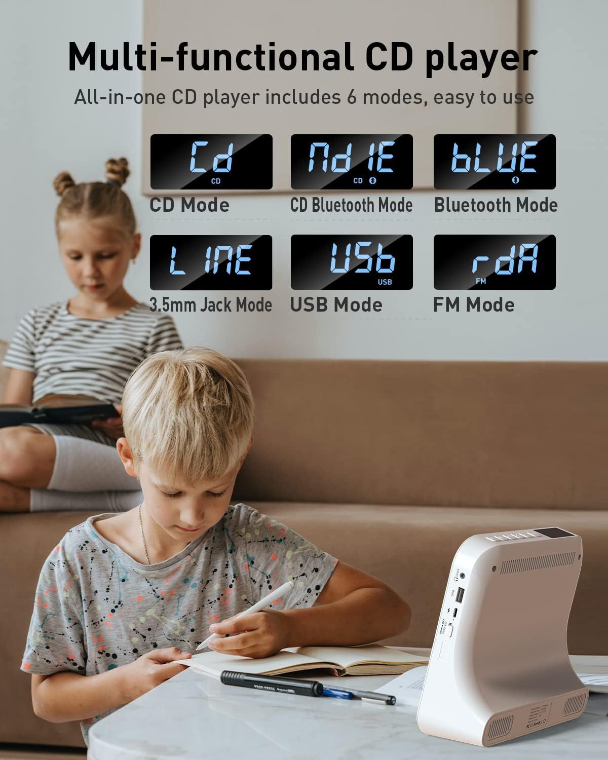 Desktop CD Player Portable with Bluetooth,Dual Stereo Speakers, CD ...