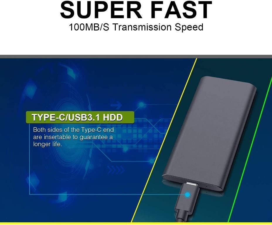 External Hard Drive 2TB HDD Type-C USB 3.1 Portable Hard Drive 2000GB ...