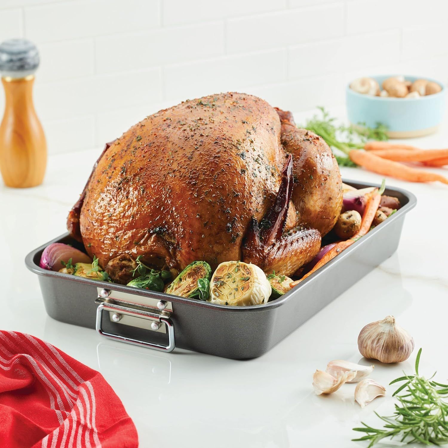 Farberware Nonstick Bakeware Roaster with Steel Rack, Gray, 11 by 15 ...