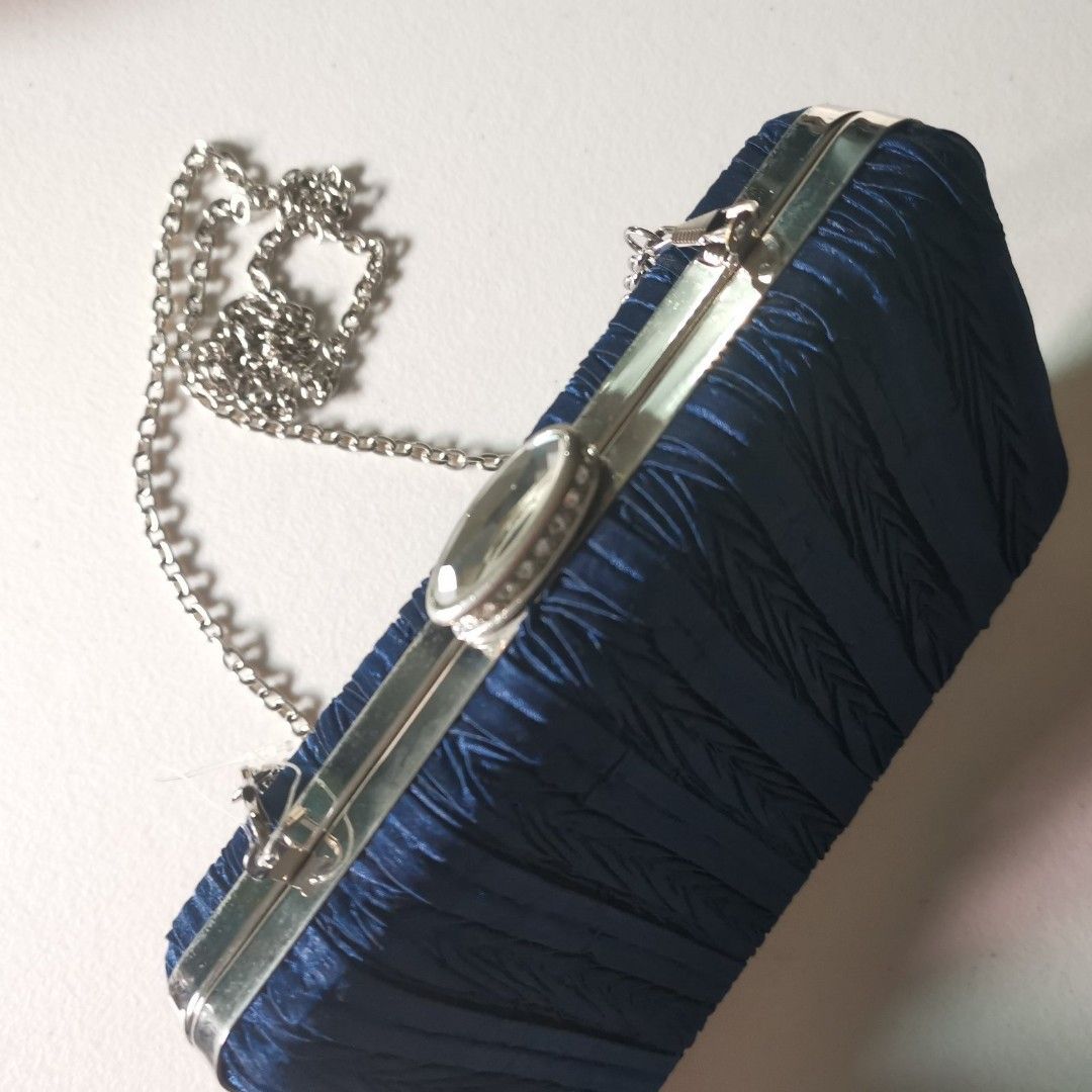 Formal SAPPHIRE BLUE bridal evening bag clutch minaudiere with crystals ...
