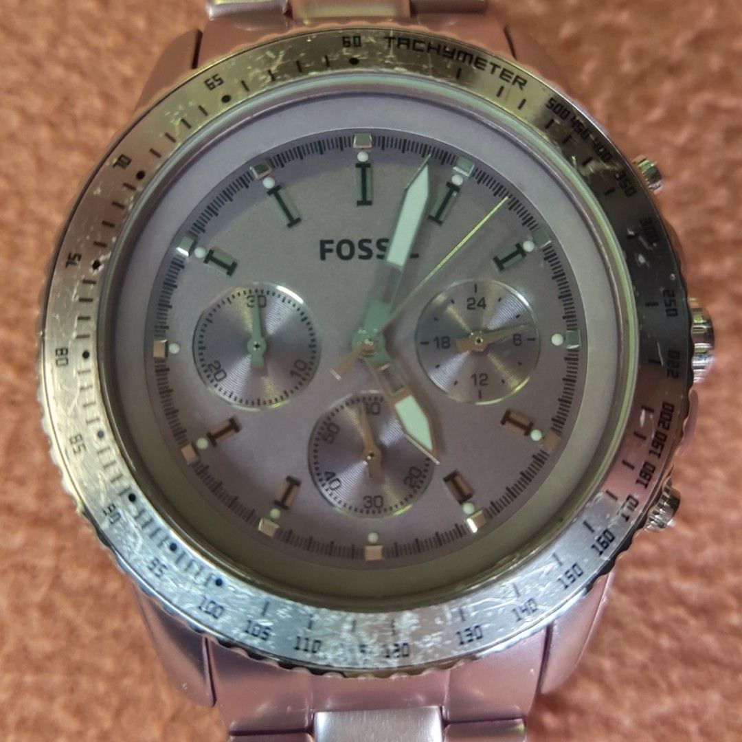 Fossil Stella Purple Dial Chronograph Tachymeter 42mm Quartz Push ...