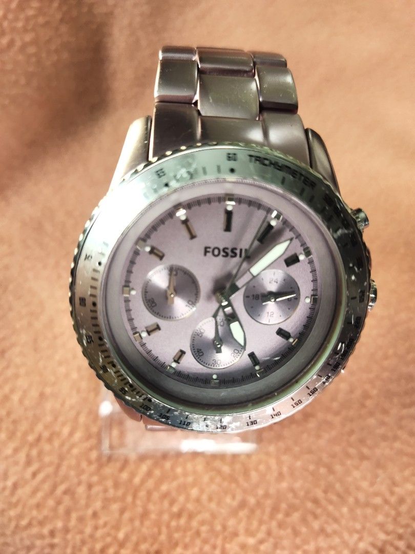 Fossil Stella Purple Dial Chronograph Tachymeter 42mm Quartz Push ...