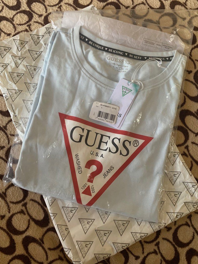 Guess triangle logo, Women's Fashion, Tops, Shirts on Carousell