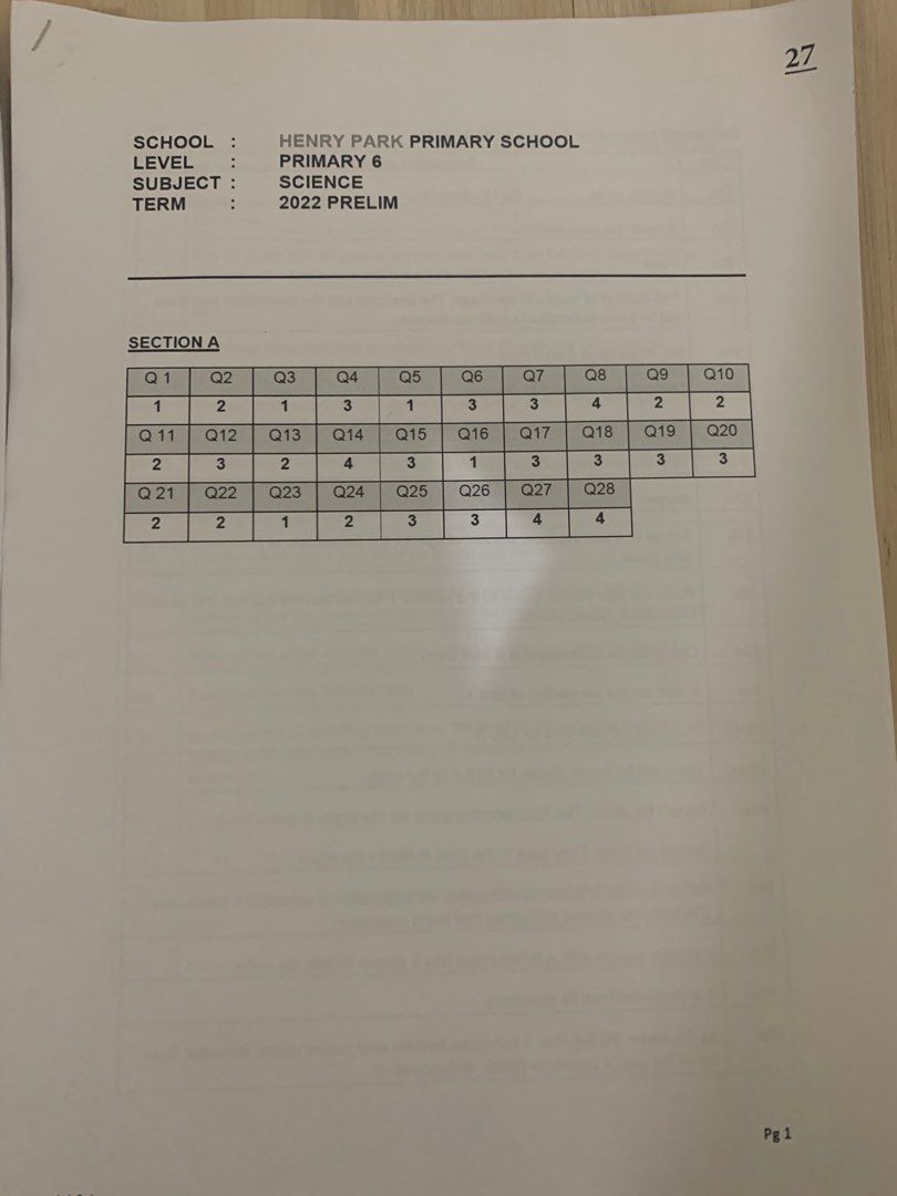 Henry Park Primary School P6 Prelim 2022 (Science) Bklet A + B with ...