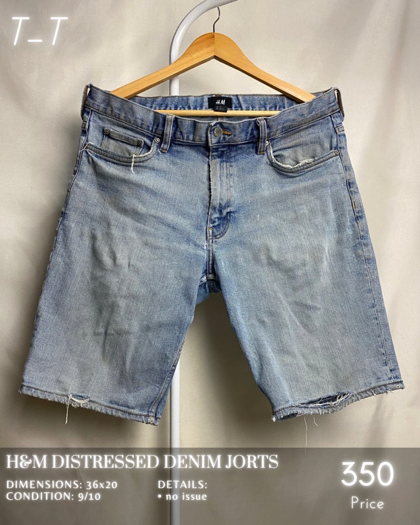 H&M distressed denim jorts, Men's Fashion, Bottoms, Shorts on Carousell