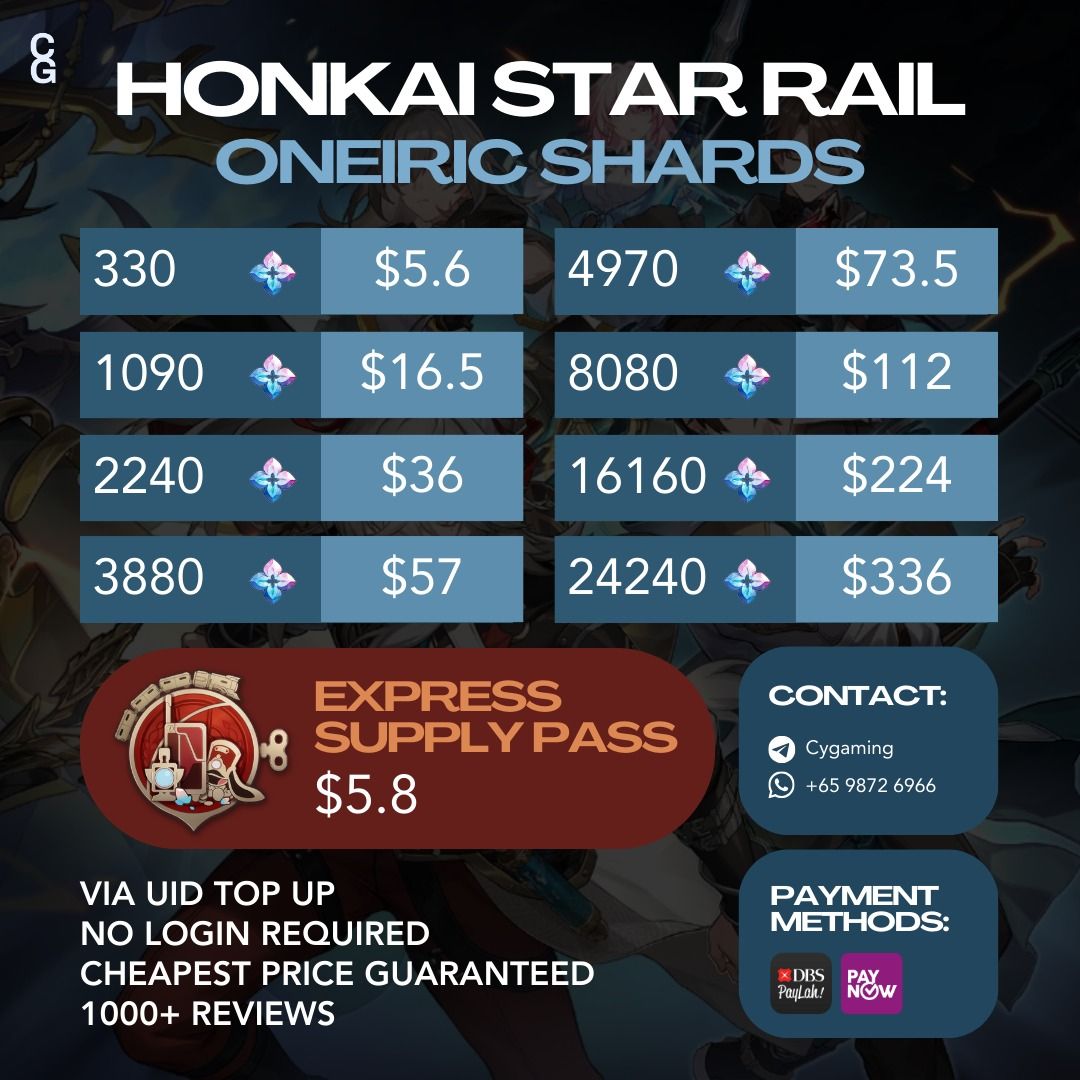 [HONKAI STAR RAIL ONEIRIC SHARDS] VIA USERID INSTANT 100% SAFE ...