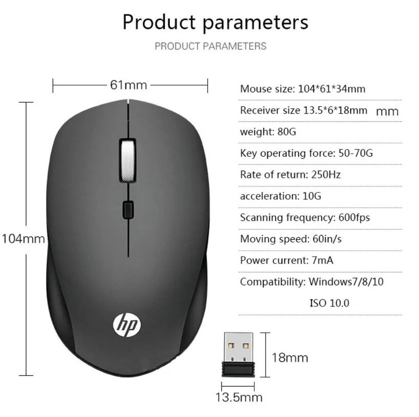 HP S1000 PLUS Wireless Silent Mouse Optical Portable Mini Mute Button ...