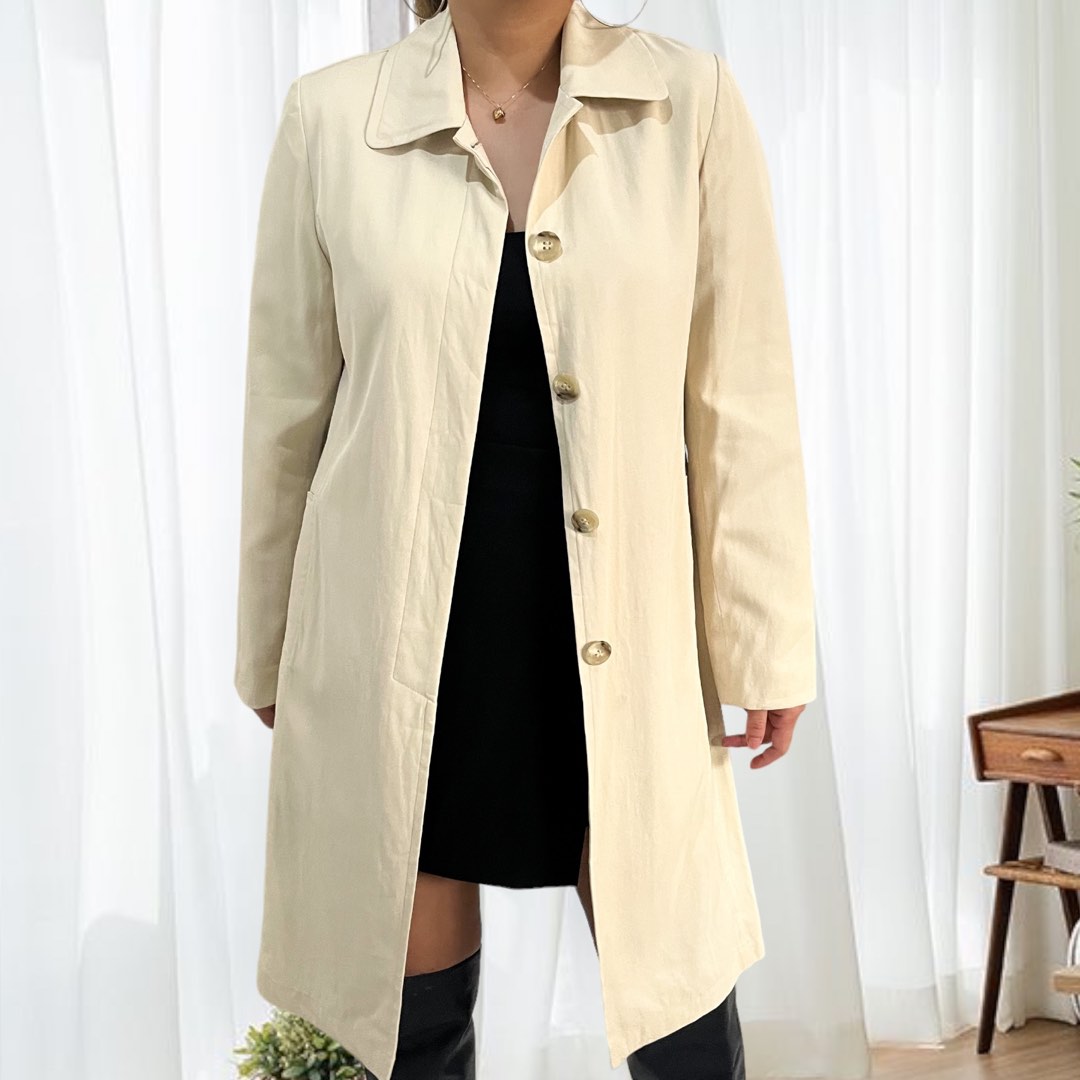 Light yellow beige trench coat, Women's Fashion, Coats, Jackets and ...