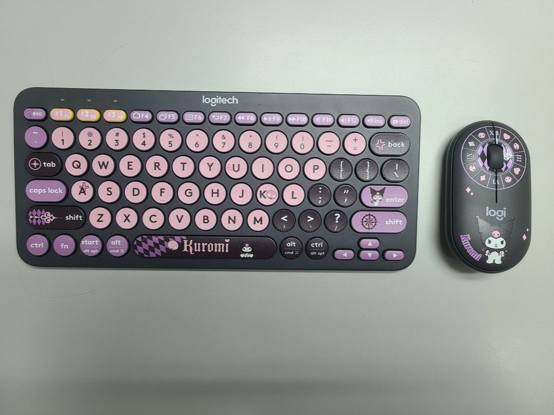 Logitech Kuromi keyboard with mouse, 電腦＆科技, 電腦周邊及配件, 電腦鍵盤及相關產品 - Carousell
