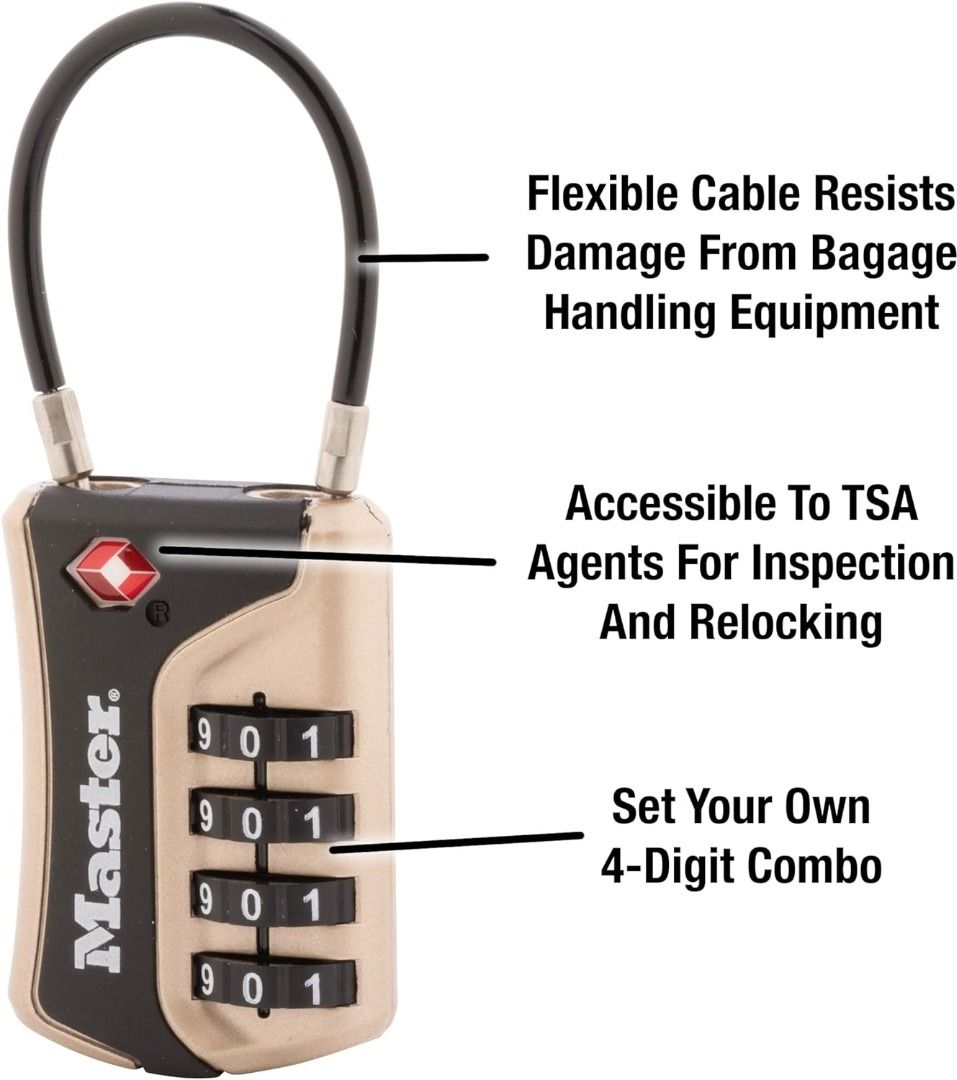 Master Lock 4697D Set Your Own Combination TSA Approved Luggage Lock, 1 ...