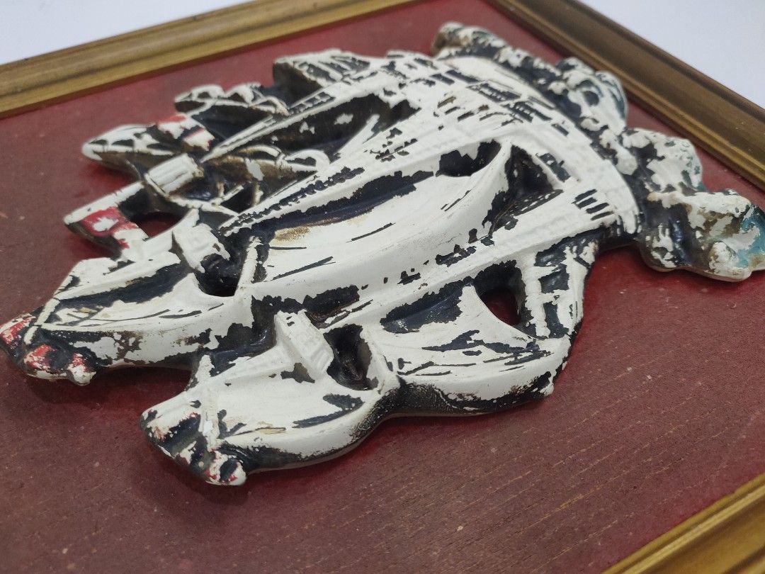 Mid- Century Vintage 3d Ceramic Pirate Ship Wall Decor in Wooden Frame ...