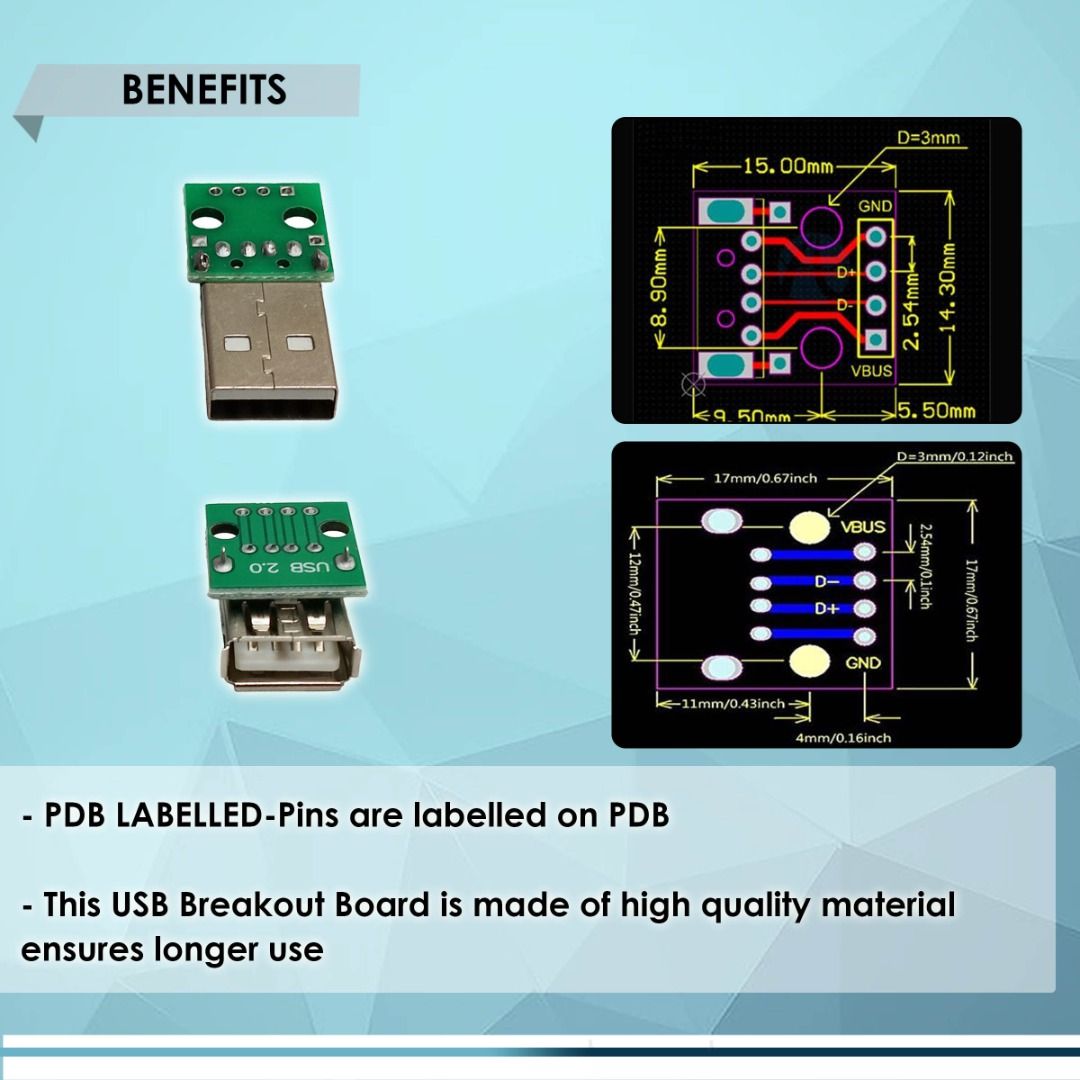 MINI USB TYPE A 2.0 MALE/FEMALE to 2.54mm DIP ADAPTER (1-PC per ORDER ...