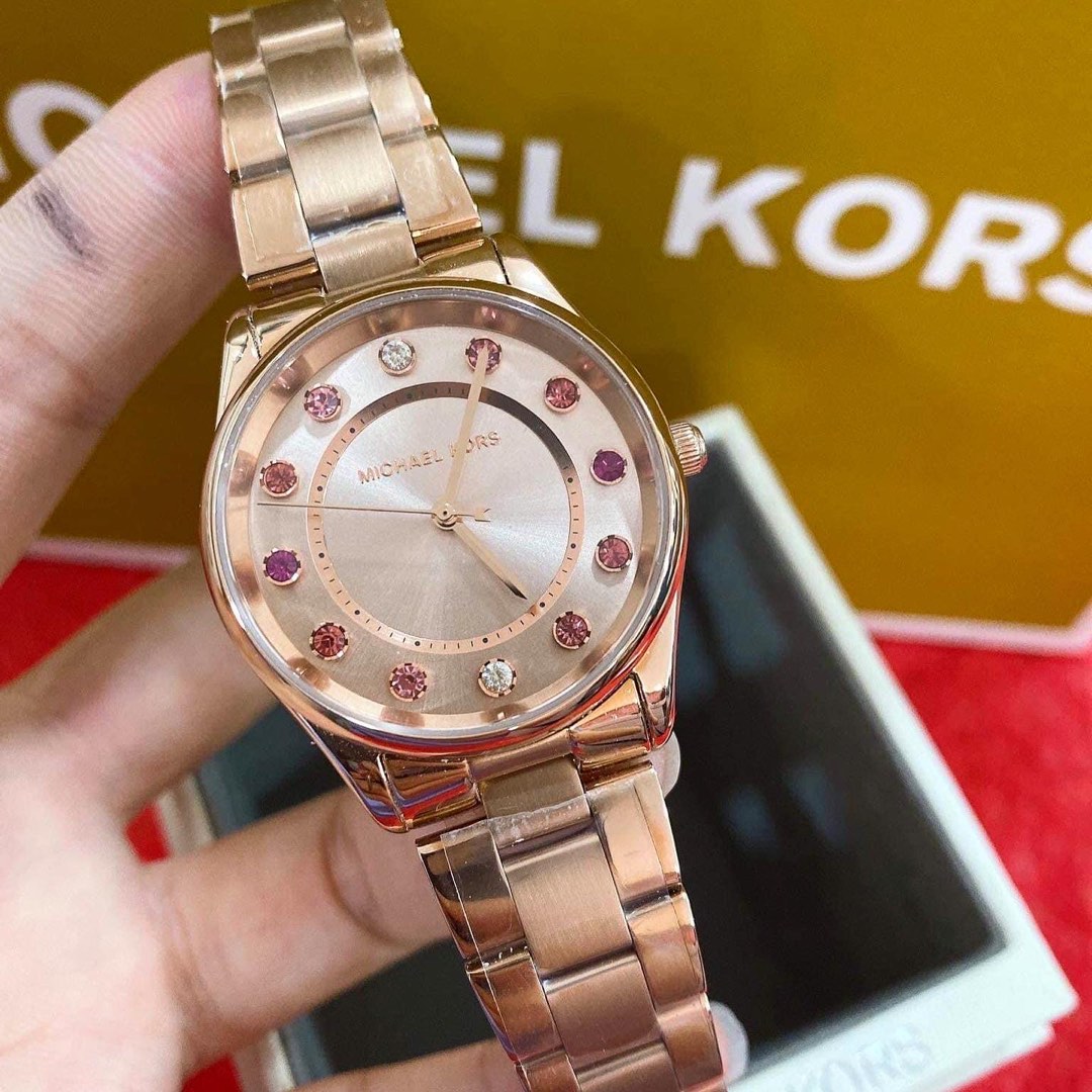 MK SMALL ROSEGOLD DIAL W STONE AUTHENTIC WATCH, Women's Fashion ...