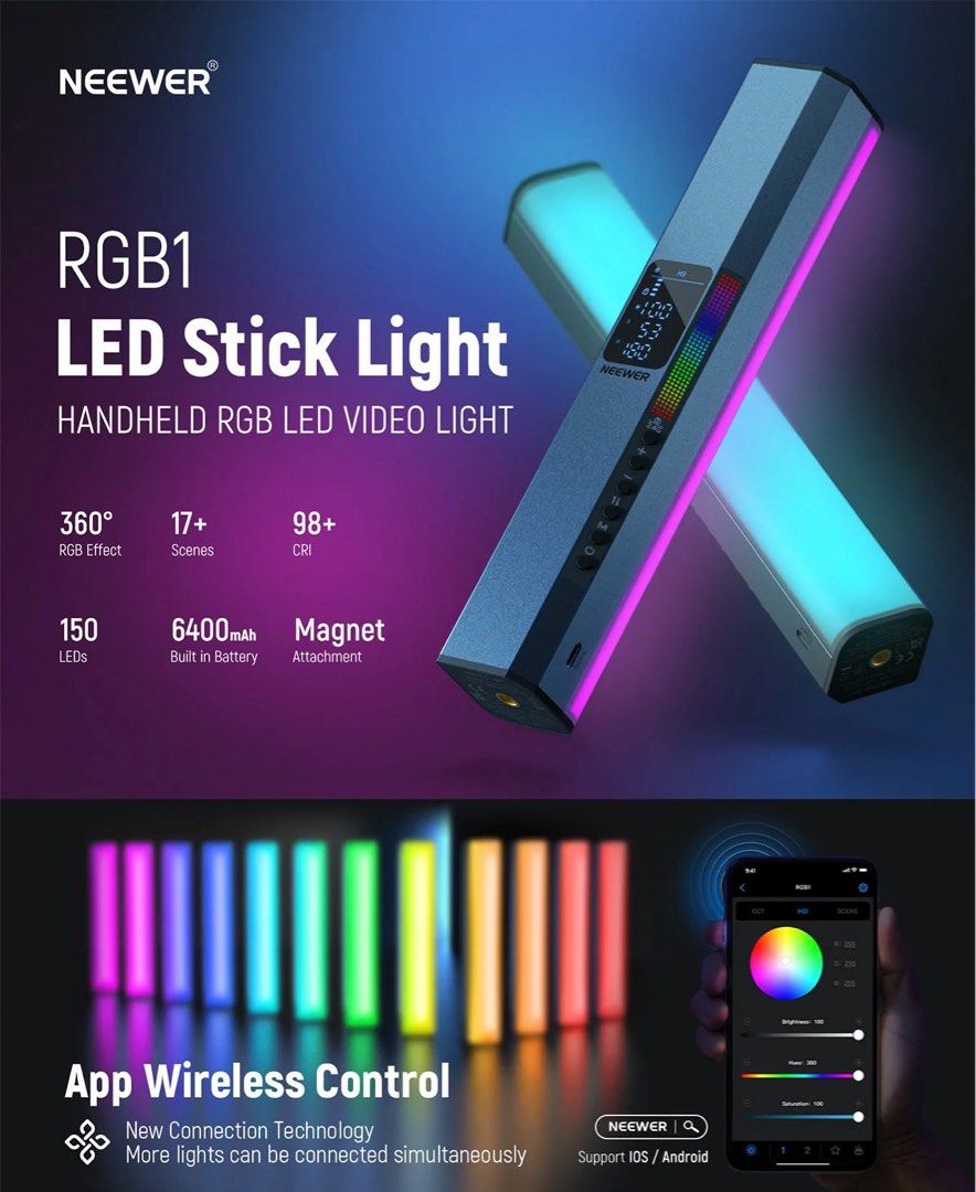 NEEWER RGB1 Magnetic Handheld Light Stick,RGB LED Light, Photography ...