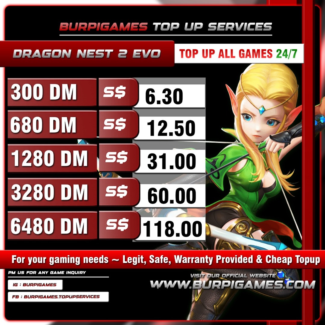 24/7 DRAGON NEST 2 REVOLUTION TOP UP [DN2 LEGAL AND SAFE 24/7], Video Gaming, Gaming Accessories ...