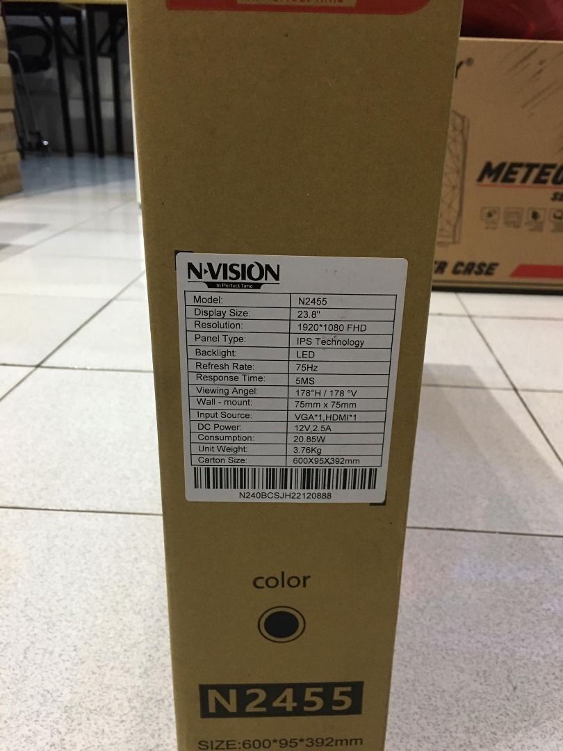 Nvision 23.8 IPS Panel 75Hz LED Monitor Narrow Bezel FHD VGA HDMI White ...