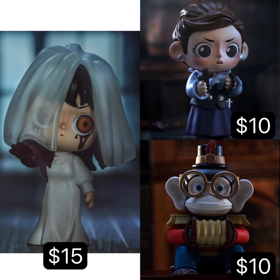 Popmart conjuring the white lady, accordion monkey, Lorraine warren ...