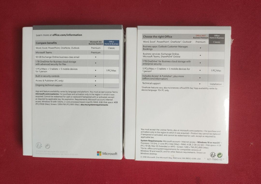 Retail Box Genuine Microsoft Office Home and Business PC/Mac 2021 or 2019 with Microsoft COA ...