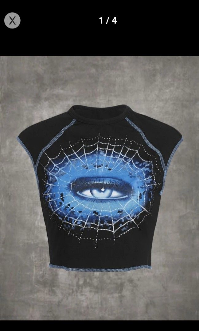 ROMWE GOTH FAIRYCORE PUNK Y2K CYBERYEVIL EYE PRINTED CROP TOP, Women's ...