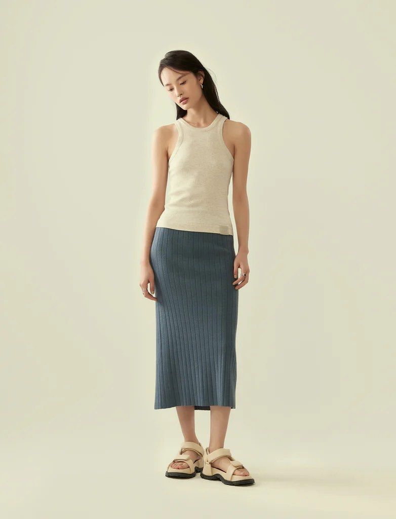 Rye Clothing -heather knit column skirt - denim, Women's Fashion ...