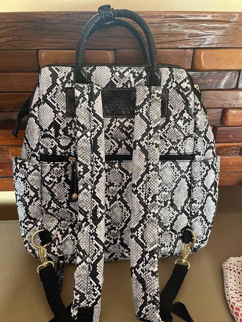 Samantha Brown Python Embossed Backpack (Black and White), Women's ...