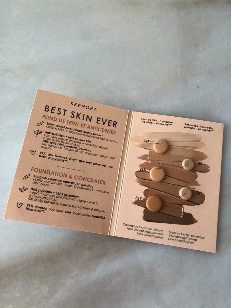 Sephora best skin ever foundation & concealer sample, Beauty & Personal ...