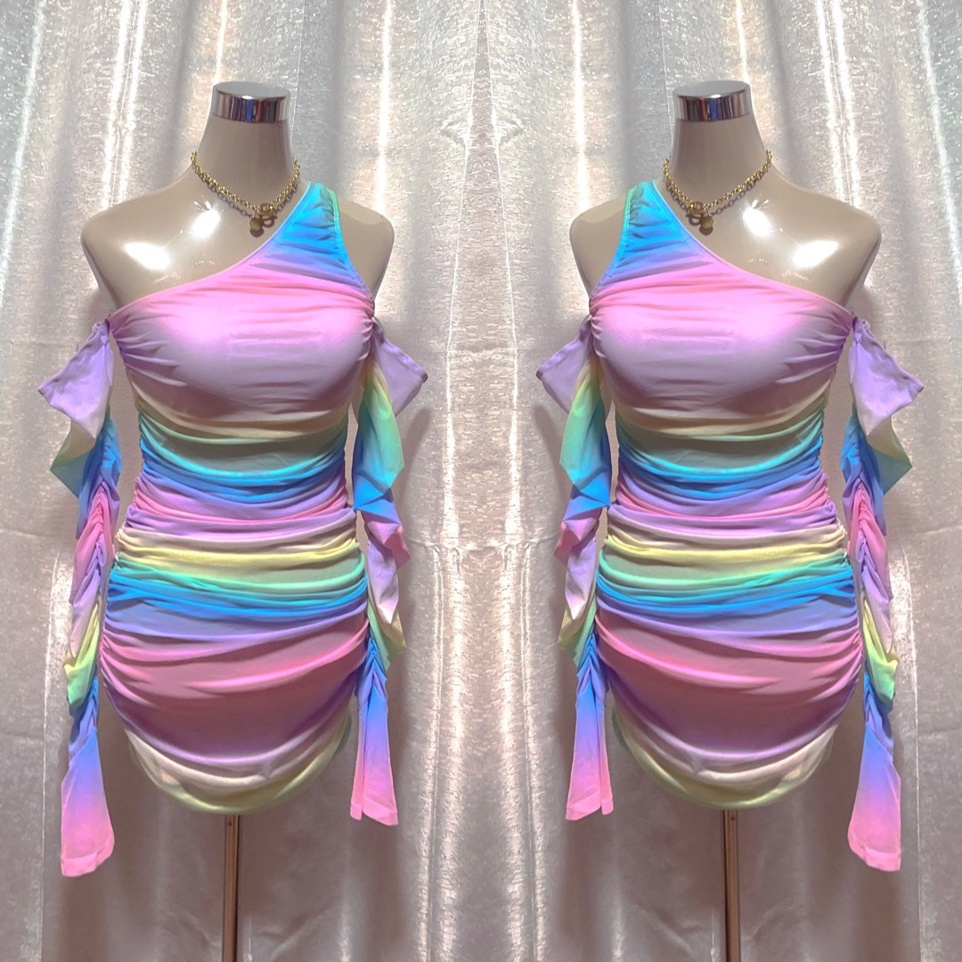 SHEIN brand new candy pastel rainbow colorful fairy ruched venus cut ...