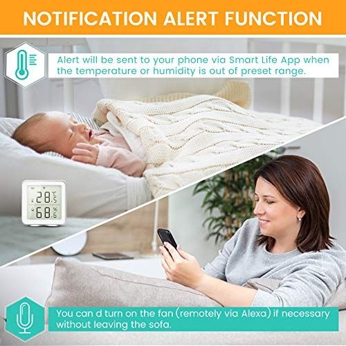 smart Wifi Temperature Hygrometer, Humidity Meter with Alert Compatible ...