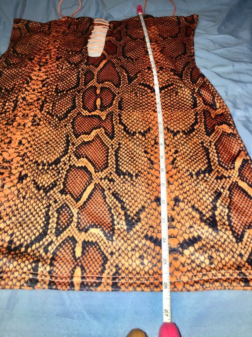 Snake pattern dress sleeveless plunging v-neck bodycon string cleavage ...