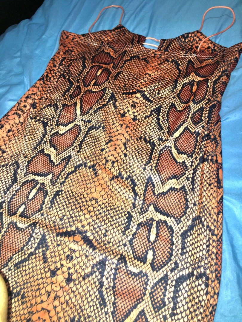 Snake pattern dress sleeveless plunging v-neck bodycon string cleavage ...