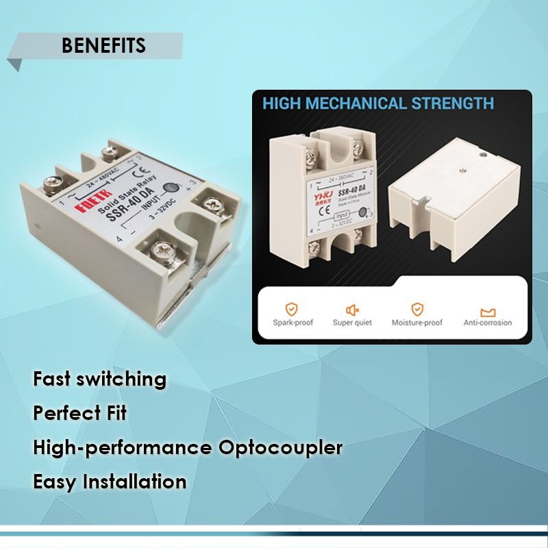 SOLID STATE RELAY SSR-40DA DC to AC, INPUT 3-32VDC OUTPUT 24-380VAC 40A SINGLE PHASE, CAR WASH ...