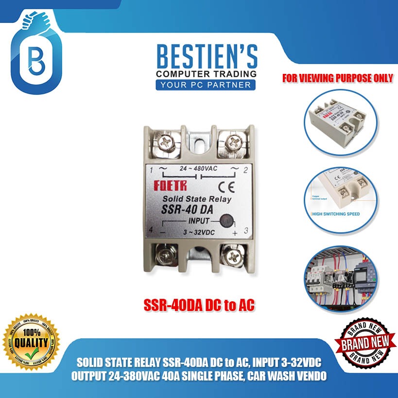 SOLID STATE RELAY SSR-40DA DC to AC, INPUT 3-32VDC OUTPUT 24-380VAC 40A ...